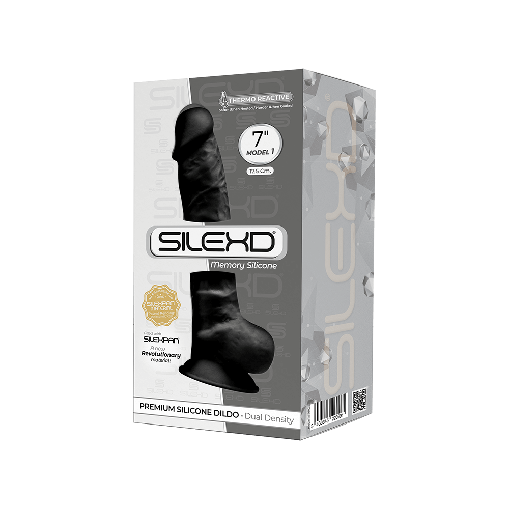 Фаллоимитатор на присоске с мошонкой SileXD Model 1 - 7", чёрный (17.6, Ø 3.5 см)