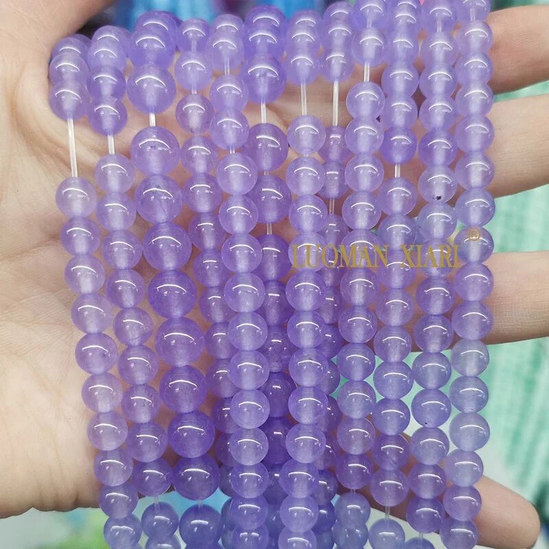 Натуральные бусины из халцедона LUOMAN XIARI 6/8/10 мм серые, Фиолетовый, 4mm 59-61pcs, lavender