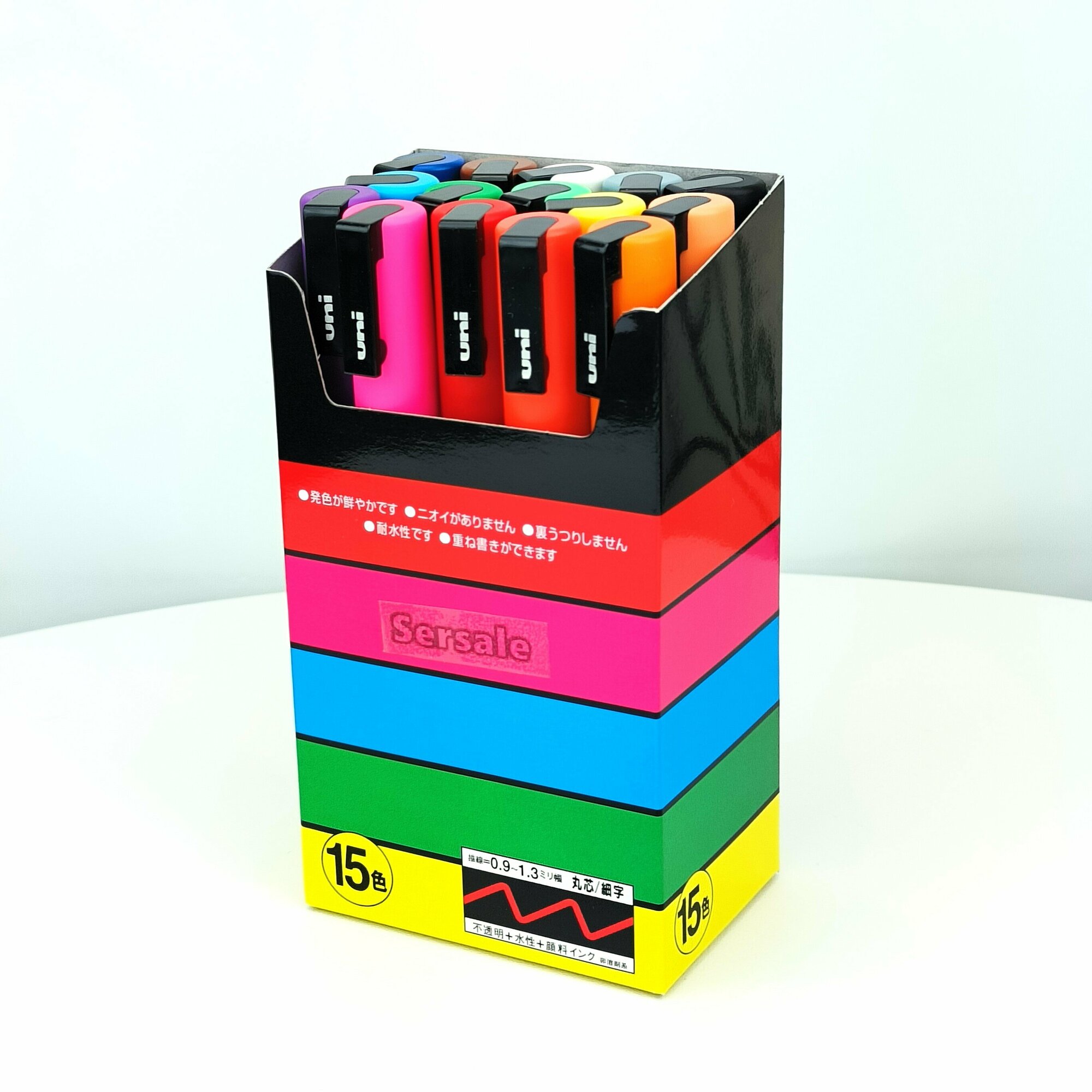 Маркеры UNI Posca PC-3M набор из 15 стандартных цветов толщина 0,9-1,3мм ZH