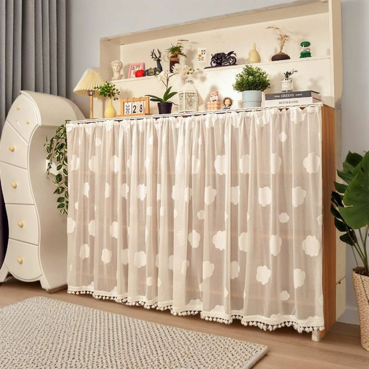 Штора на шкаф без сверления с креплением на липучке Пылезащитная и декоративная занавеска для открытого шкафа, гардероба, обувницы или книжного стеллажа