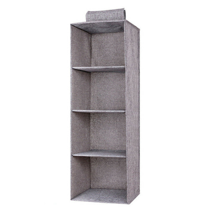 Storage bag simple cotton linen with multiple compartments for home organization gray four layers