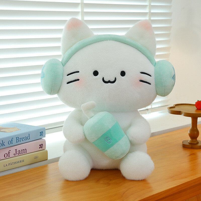 Earphone pillow plush toy for children gift cozy stuffed animal pink blue blue 45cm 17.72in