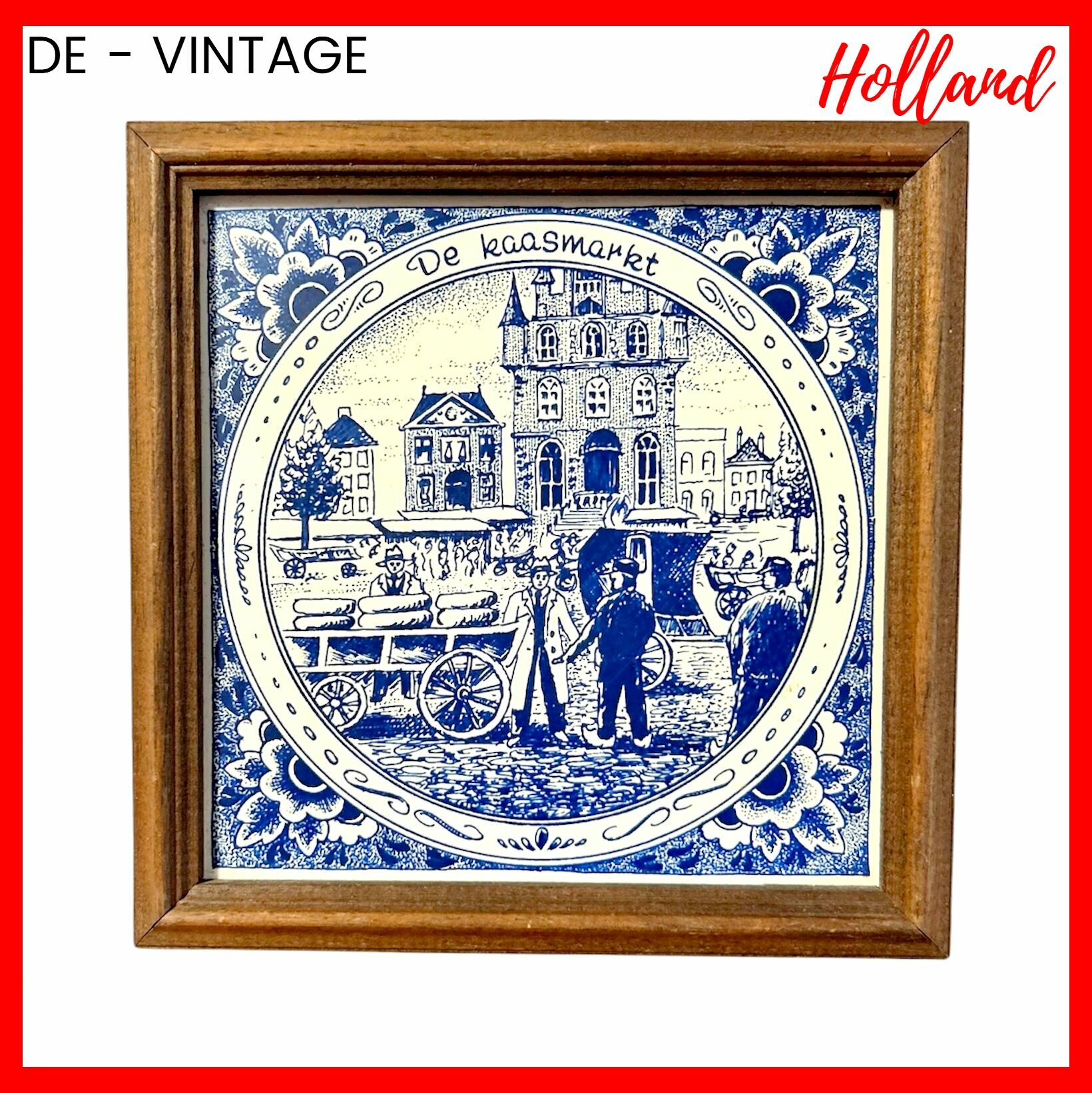 Изразец керамический Рынок сыра, винтаж. Голландия