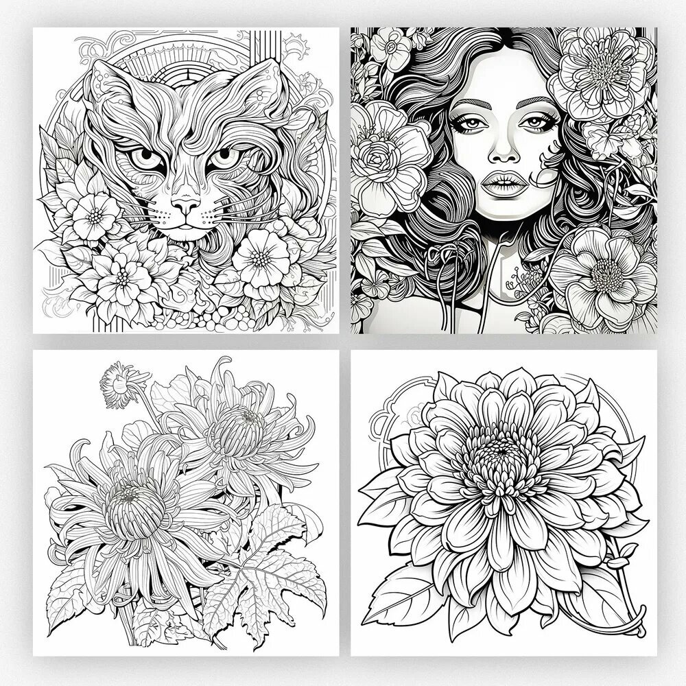 Детская книга-раскраска, серия раскрасок Цветок хризантемы, подходит для детей и взрослых, 20 см*20 см.