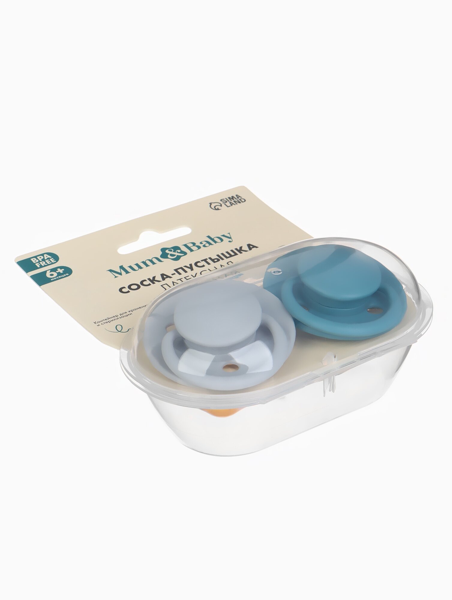 Соски-пустышки, от 6 мес, латекс, классические, в контейнере, набор из 2 шт, серый/серо-синий, M&B
