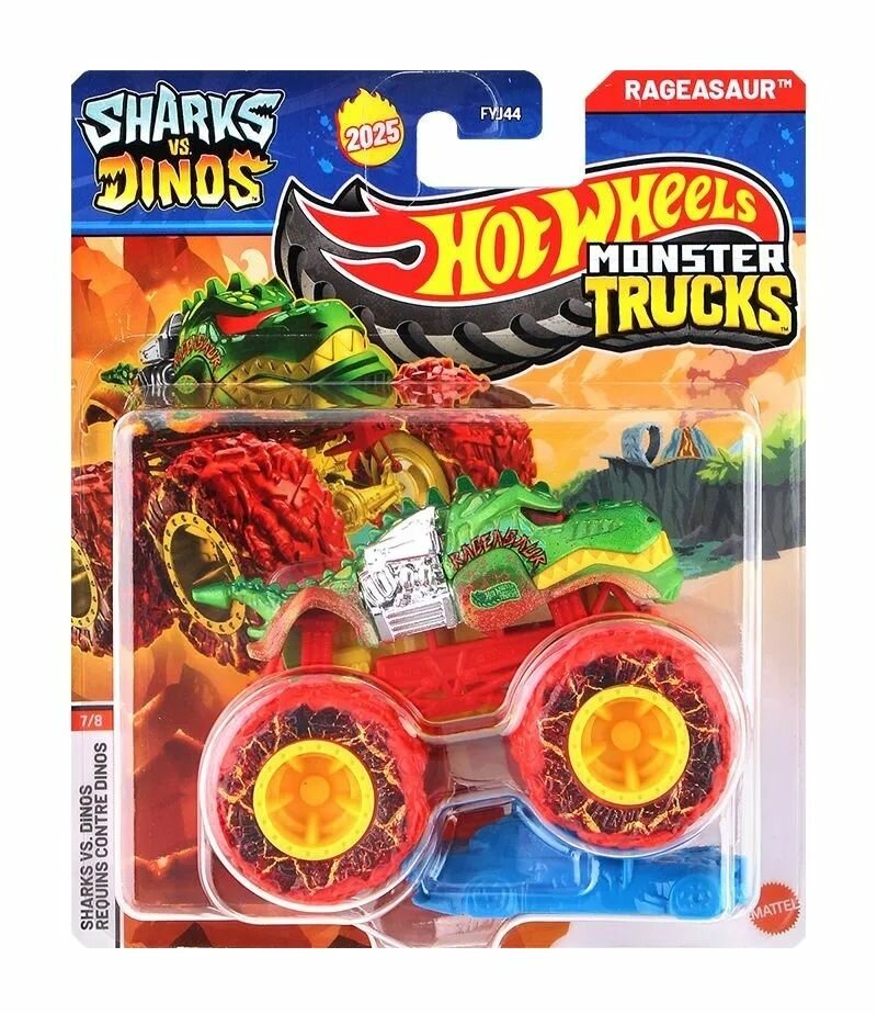 Машинка Хот Вилс Горячие колёса Монстр-трак 2025 коллекционная модель - RAGEASAUR (Красные колеса)