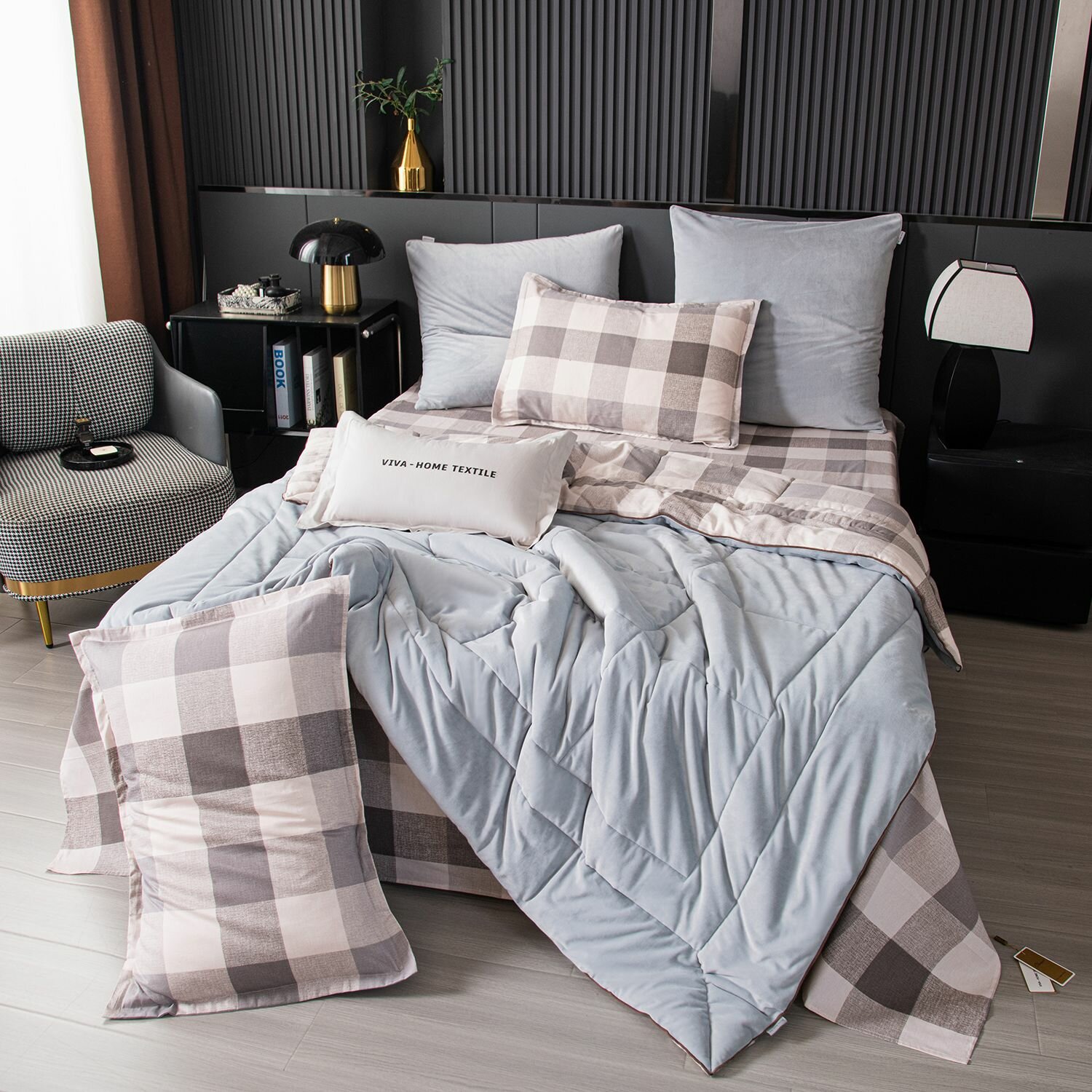 Постельное белье VIVA HOME "Люкс", евростандарт, велюр+хлопок, одеяло в комплекте, бежевое