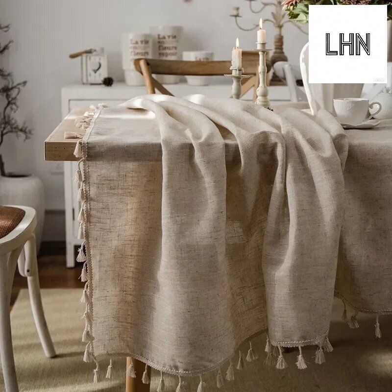 Скатерть льняная "Yaapeet", однотонная, бежевая, 100 см x 140 см