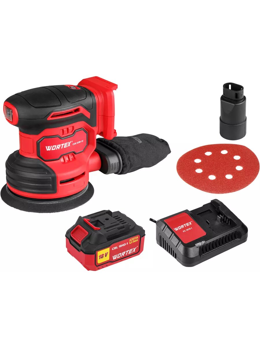 Шлифмашина эксцентриковая (орбитальная) аккумуляторная WORTEX COS 1218-1 E ALL1 с АКБ и З/У (1333436)