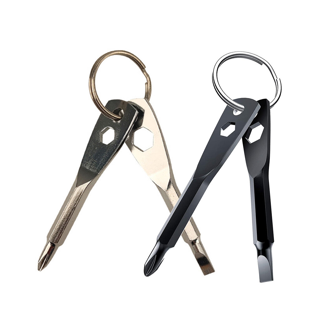 2 Pcs Keychain Screwdriver Tool 4in1 Bit with Phillips Slotted and Hex Wrench Gifts for Men Father Dad Husband Boyfriend