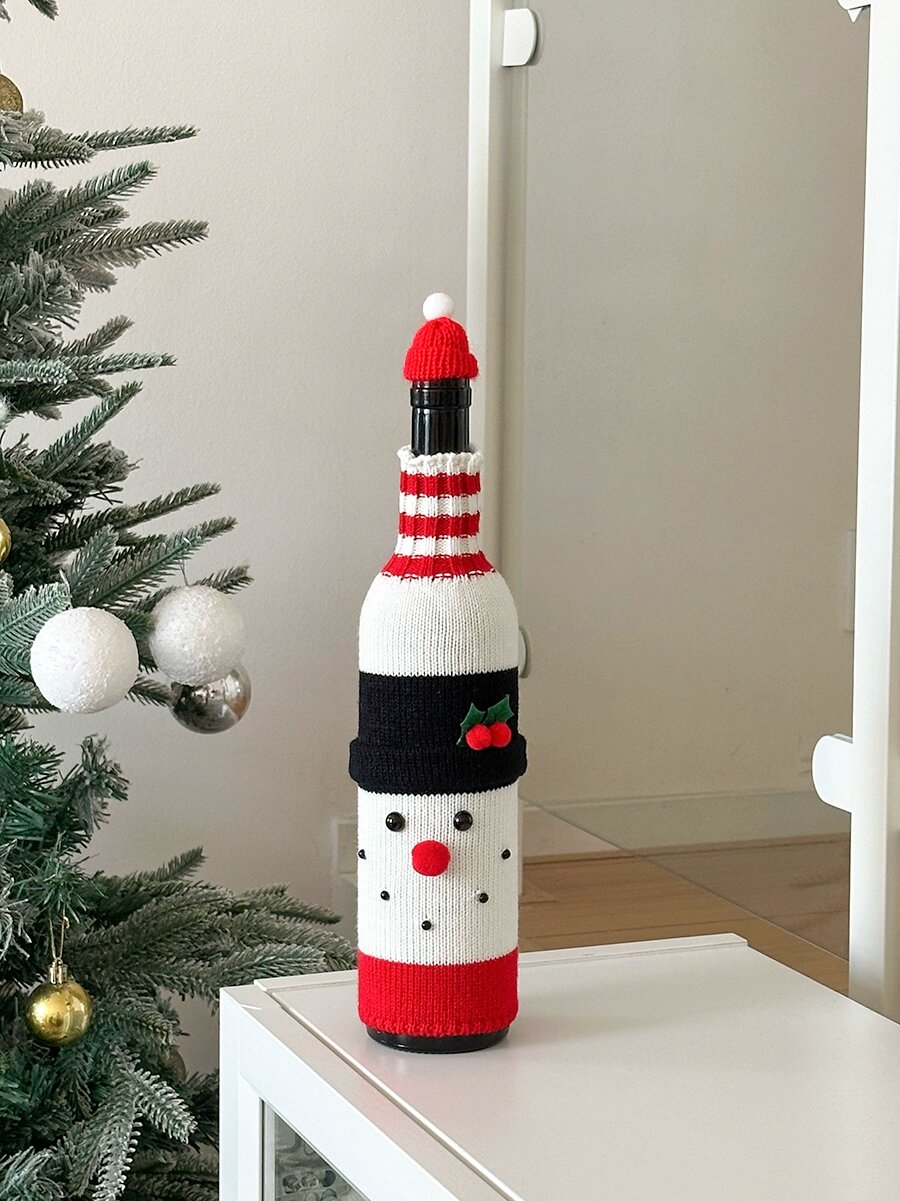 Новые рождественские украшения: вязаный чехол для бутылки вина, шерстяной чехол для шампанского, чехол для красного