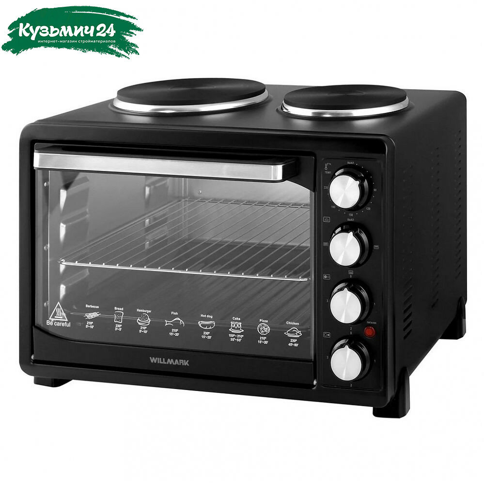Мини-печь Willmark WHO-402B, цвет черный, объем 30 л, 1.5 кВт