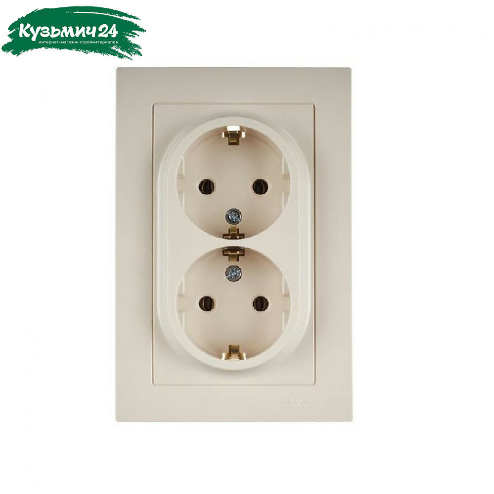 Розетка 2-местная Schneider Electric AtlasDesign ATN000224 с заземлением, встраиваемая, бежевая