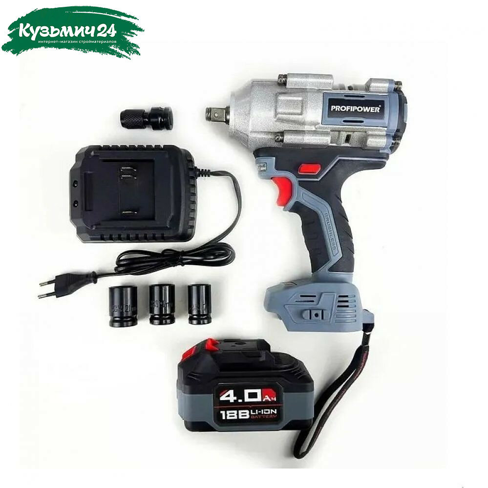 Аккумуляторный гайковерт бесщеточный Profipower T-500N, 18 В, 1аккумулятор, зарядное устройство, кейс в комплекте