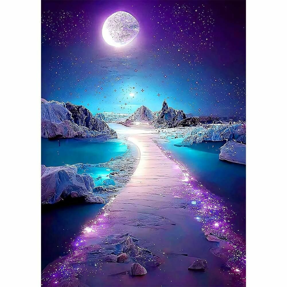 Алмазная мозаика большая картина "Пляжный лунный свет" 30х40 см со светящимся в темноте стразами и 5Д элементами