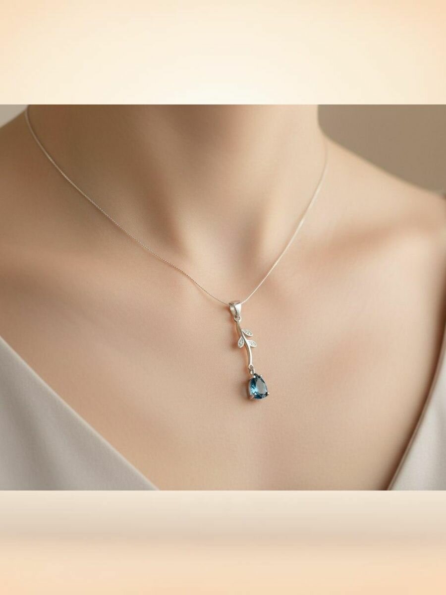 Подвеска, серебро, 925 проба, родирование, Лондон топаз, фианит