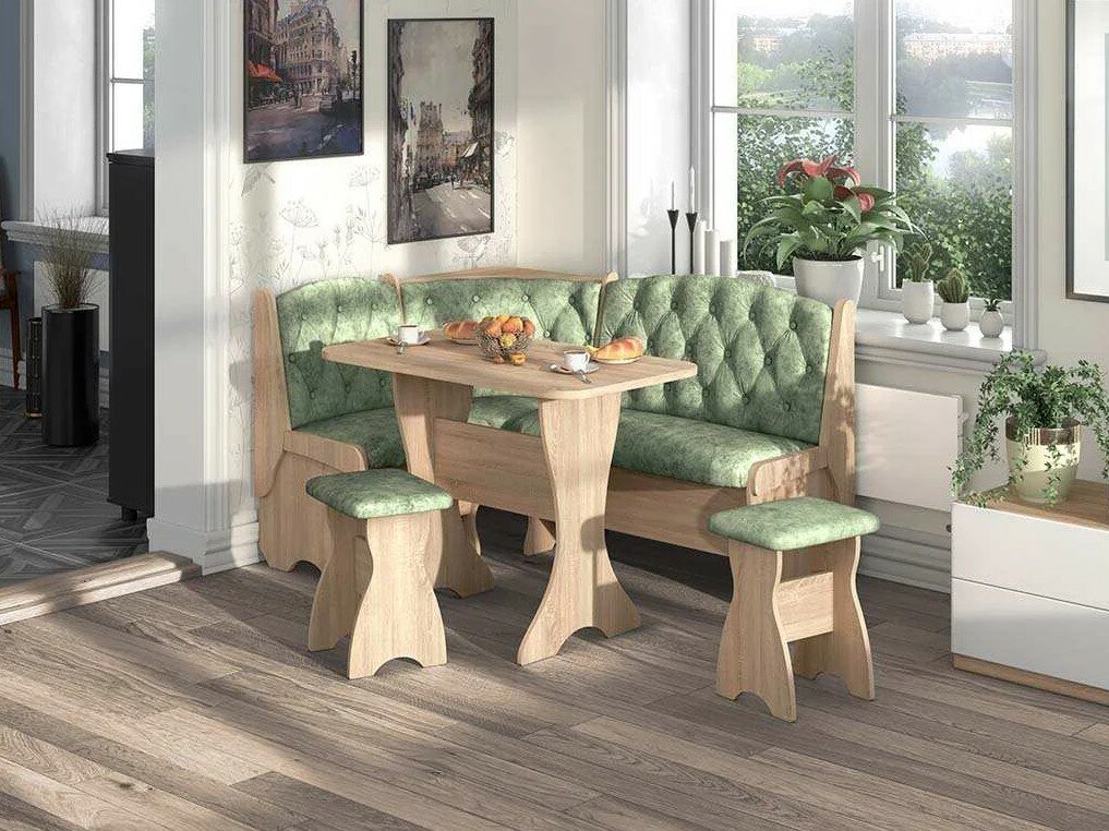 Кухонный угловой набор Орхидея Люкс, ЛДСП дуб сонома, обивка велюр мохито