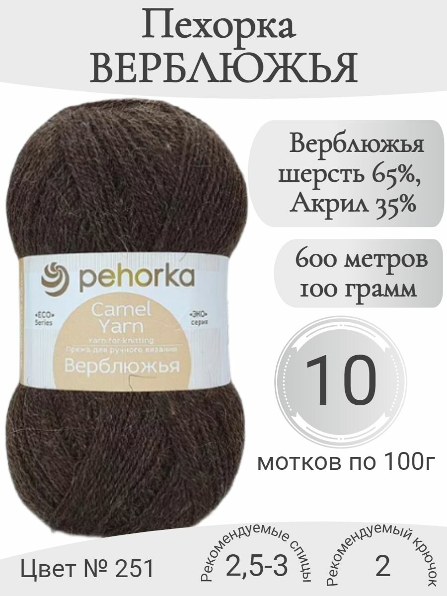 Пряжа Верблюжья, 251-коричневый (10 мот)