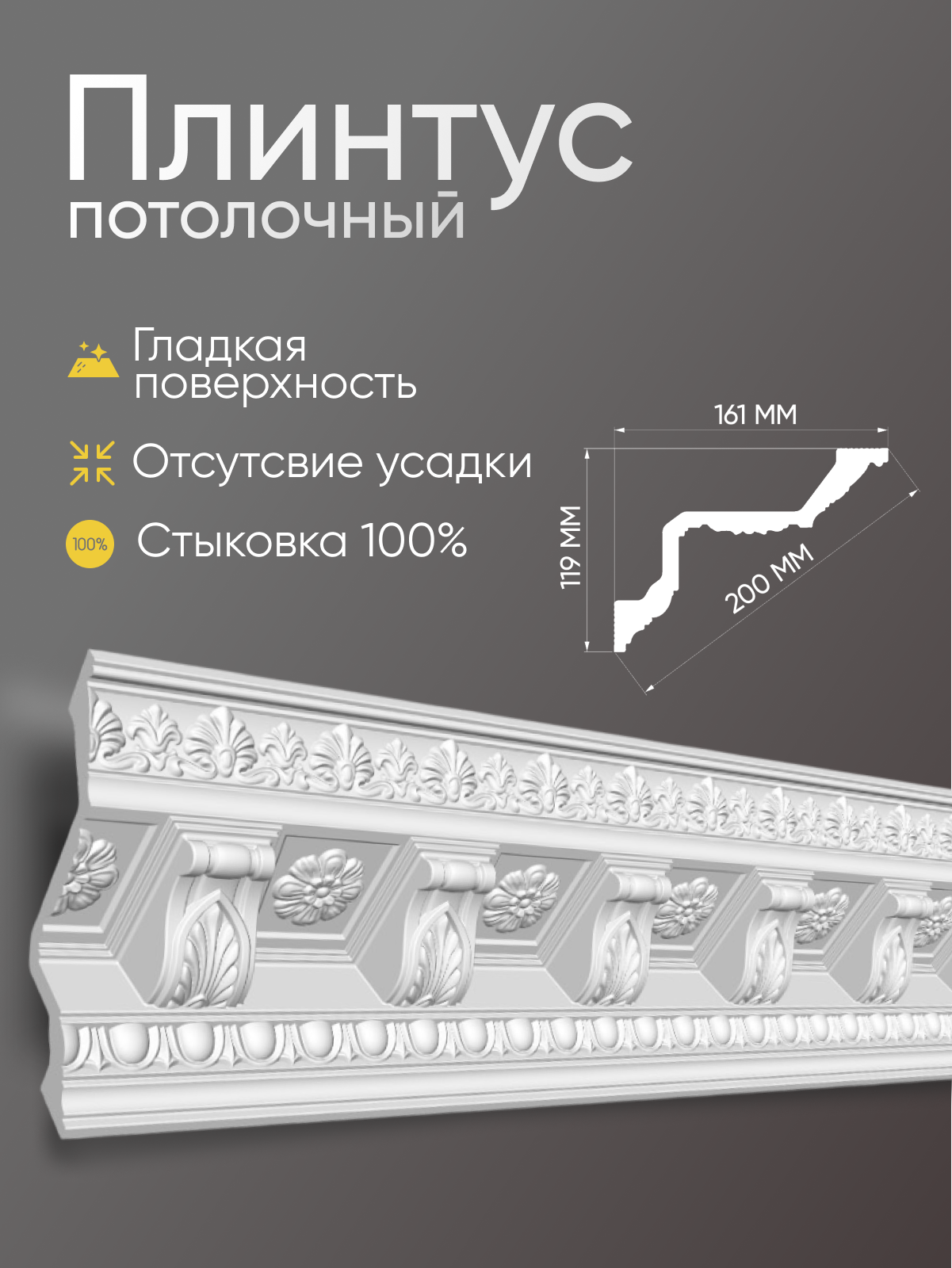 Плинтус потолочный 6 шт GLANZEPOL 200 см пенополистирол, белый GP85