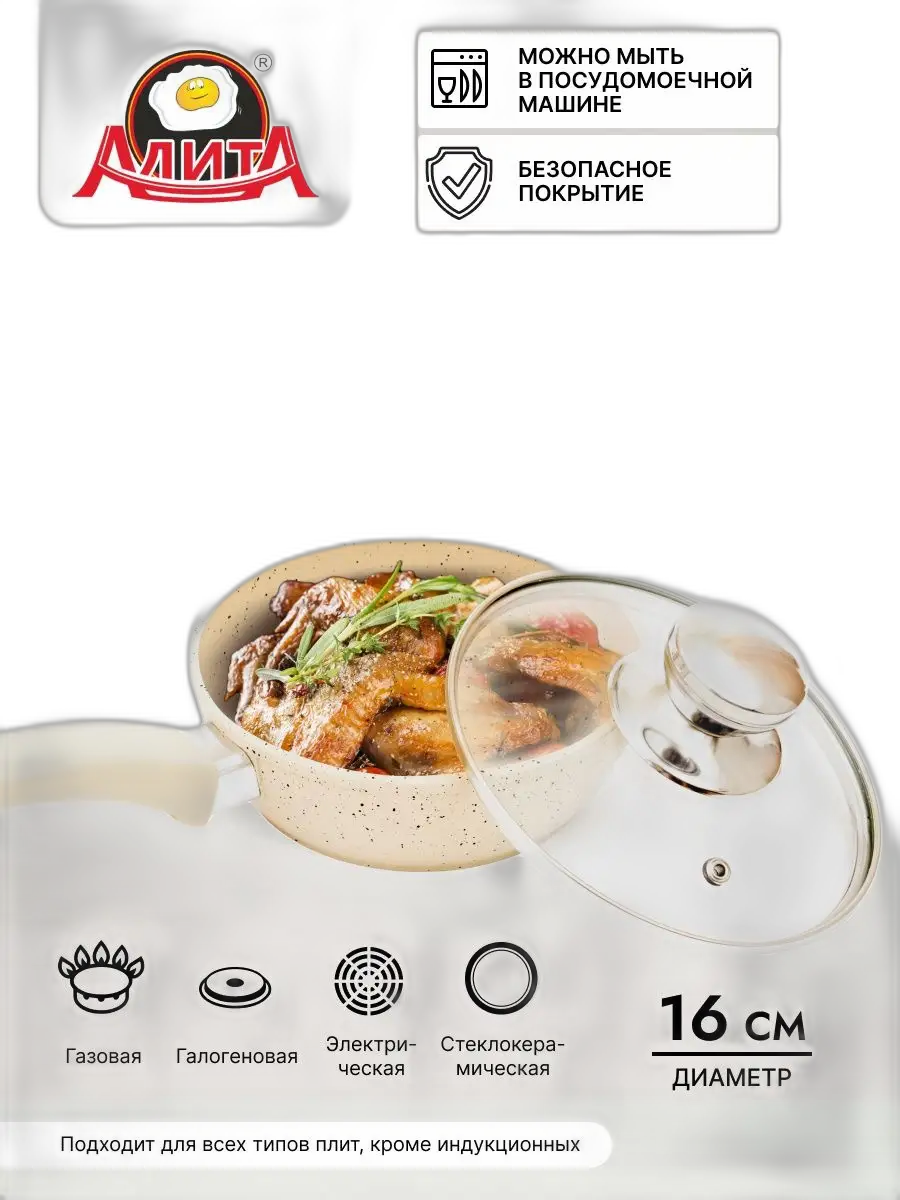 Сковорода с крышкой 16 см маленькая порционная для завтрака