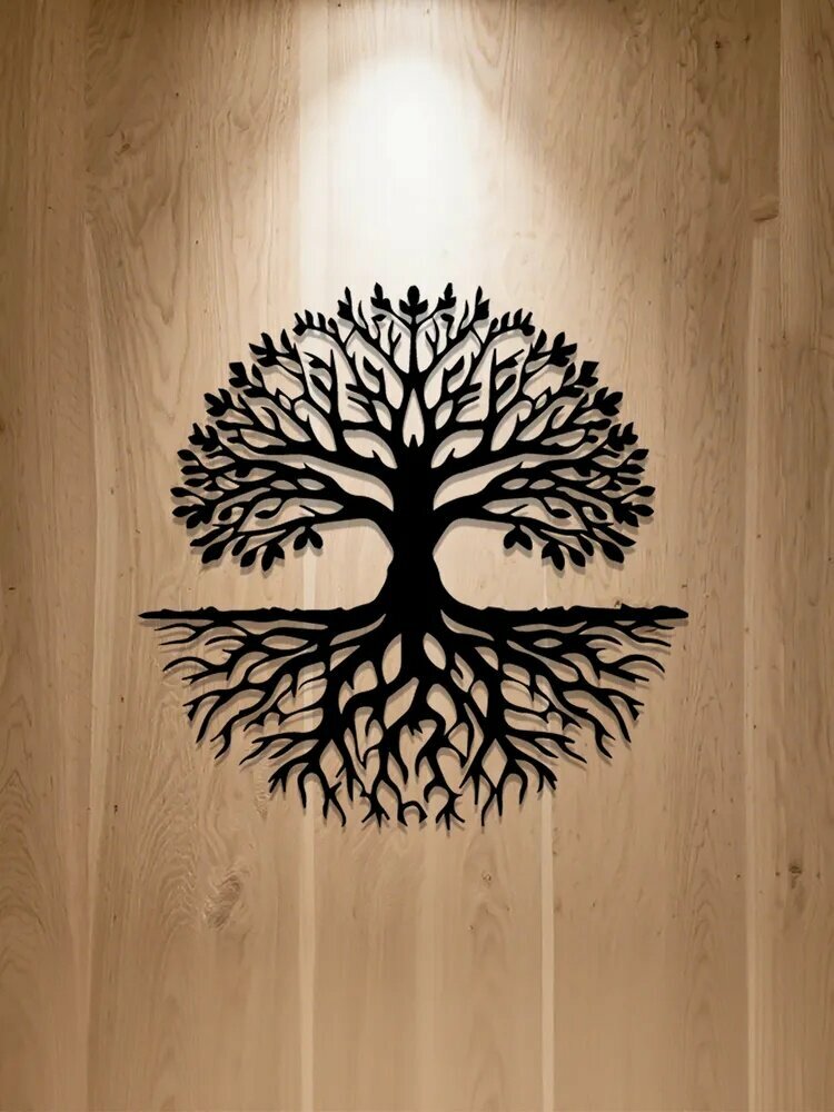 Металлический настенный декор "Дерево жизни", скульптурный мурал "Семейное дерево жизни" с сложными корнями и ветвями: легко монтировать, для современного дома и сада, подходит для помещений и улицы