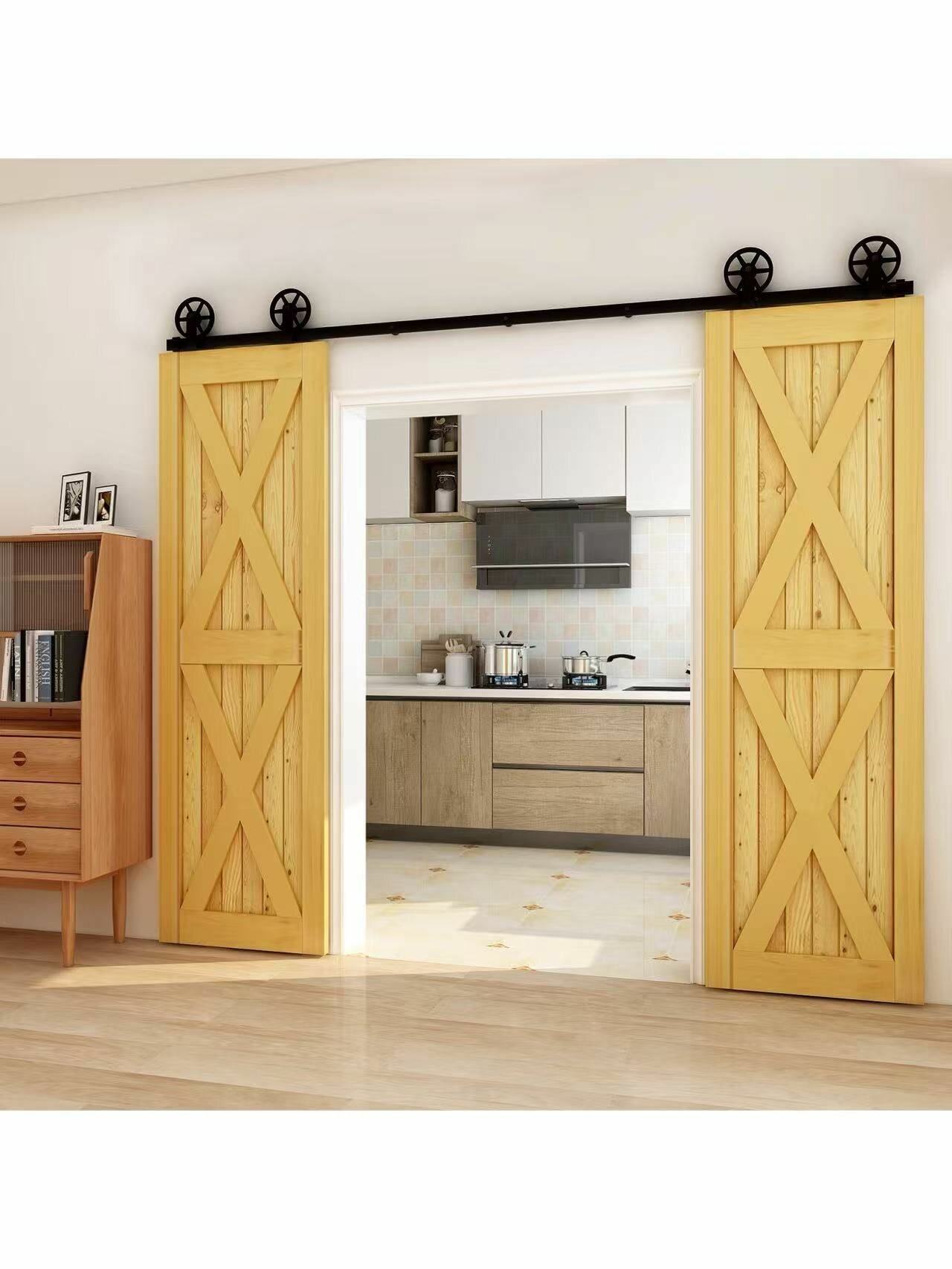 182cm 2 двери, Т-образные большие колеса, подвижные колеса, система направляющих для дверей сарая (за исключением дверей)