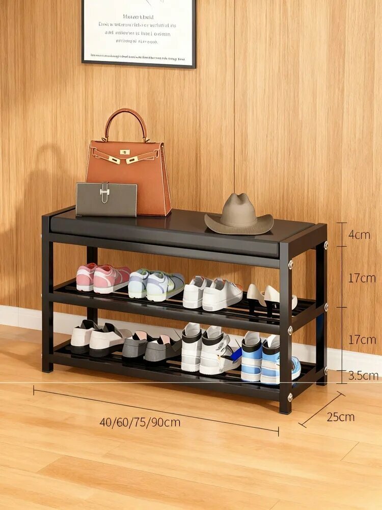 Усиленная скамья-обувница из углеродистой стали для прихожей: с мягким сиденьем, 40х25х43 см