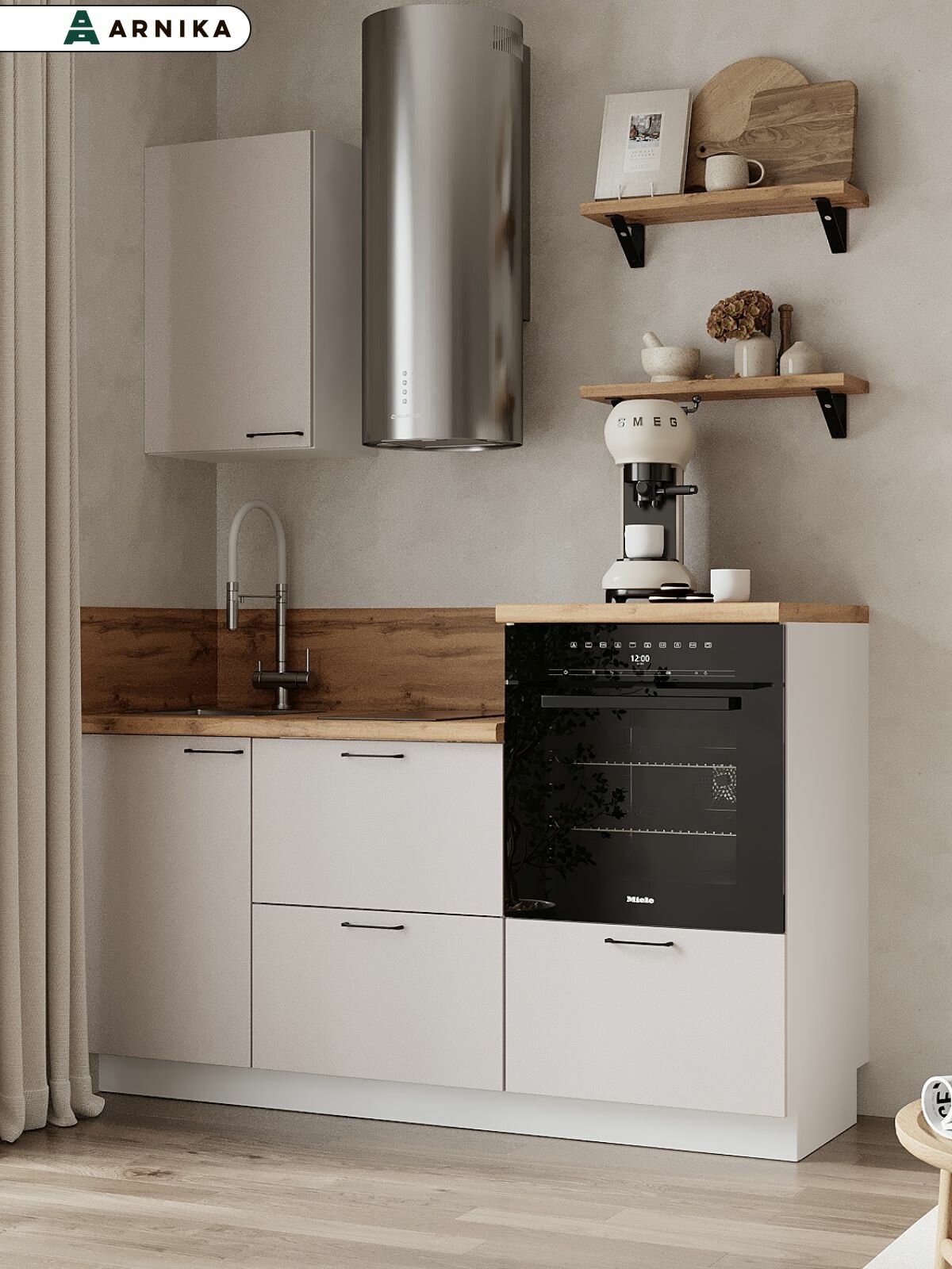 ARNIKA Кухонный гарнитур со столешницей "Дакия" 1,65м х 2,4м, цвет магнолия (бежевый), фасад пленка ПВХ