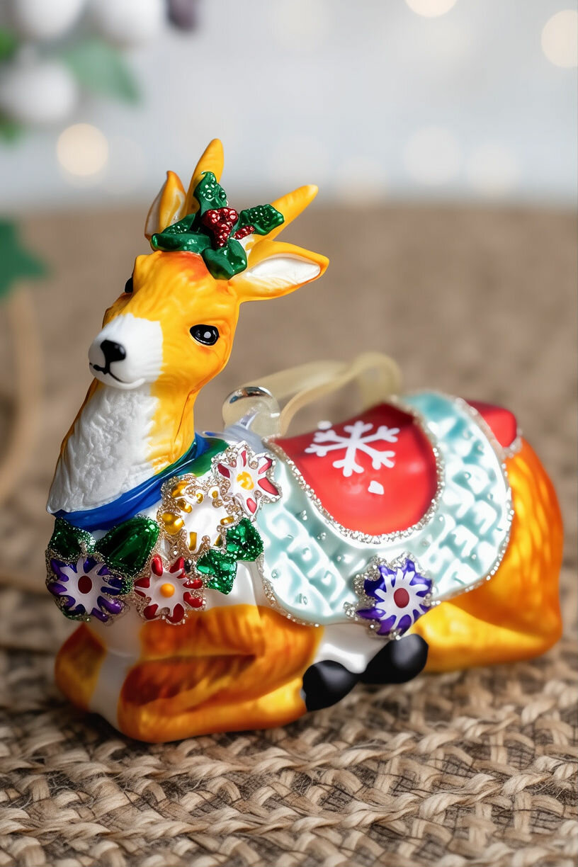 Ёлочная игрушка оленёнок В попонке, стекло, 9 см, Винтер Деко (Winter Deco) 4060474-wd