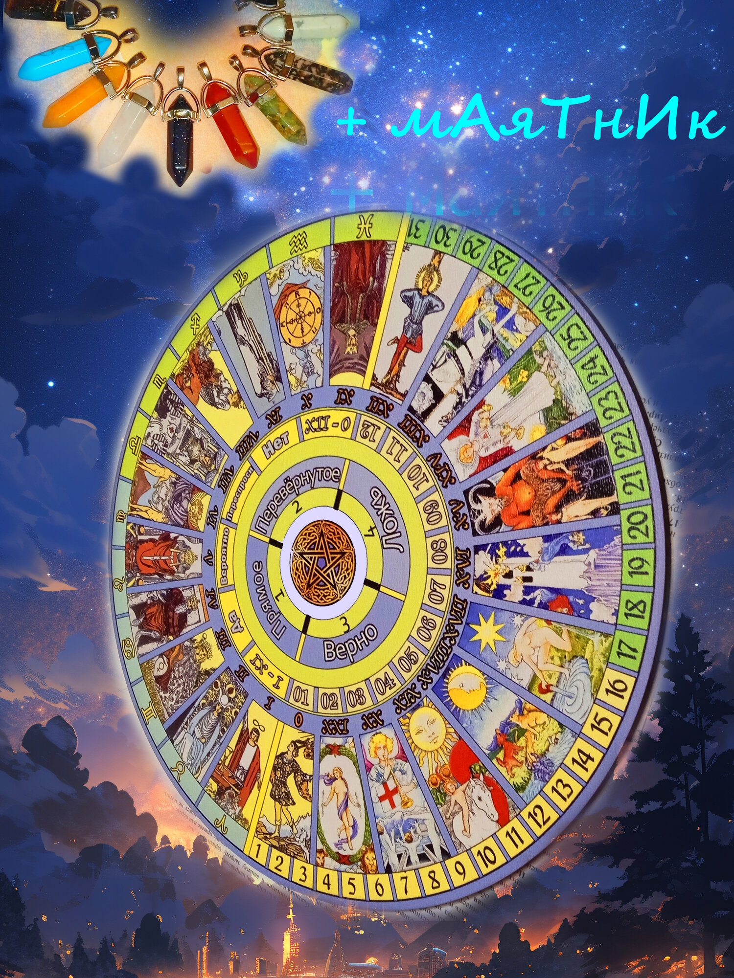 Диагностическая доска «Секреты Таро» круглая 27 см для биолокации, гадание поиск ответы на вопросы