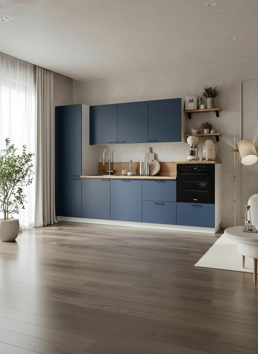 ARNIKA Кухонный гарнитур со столешницей "Дакия" 3м, цвет ежевика (синий), фасад пленка ПВХ