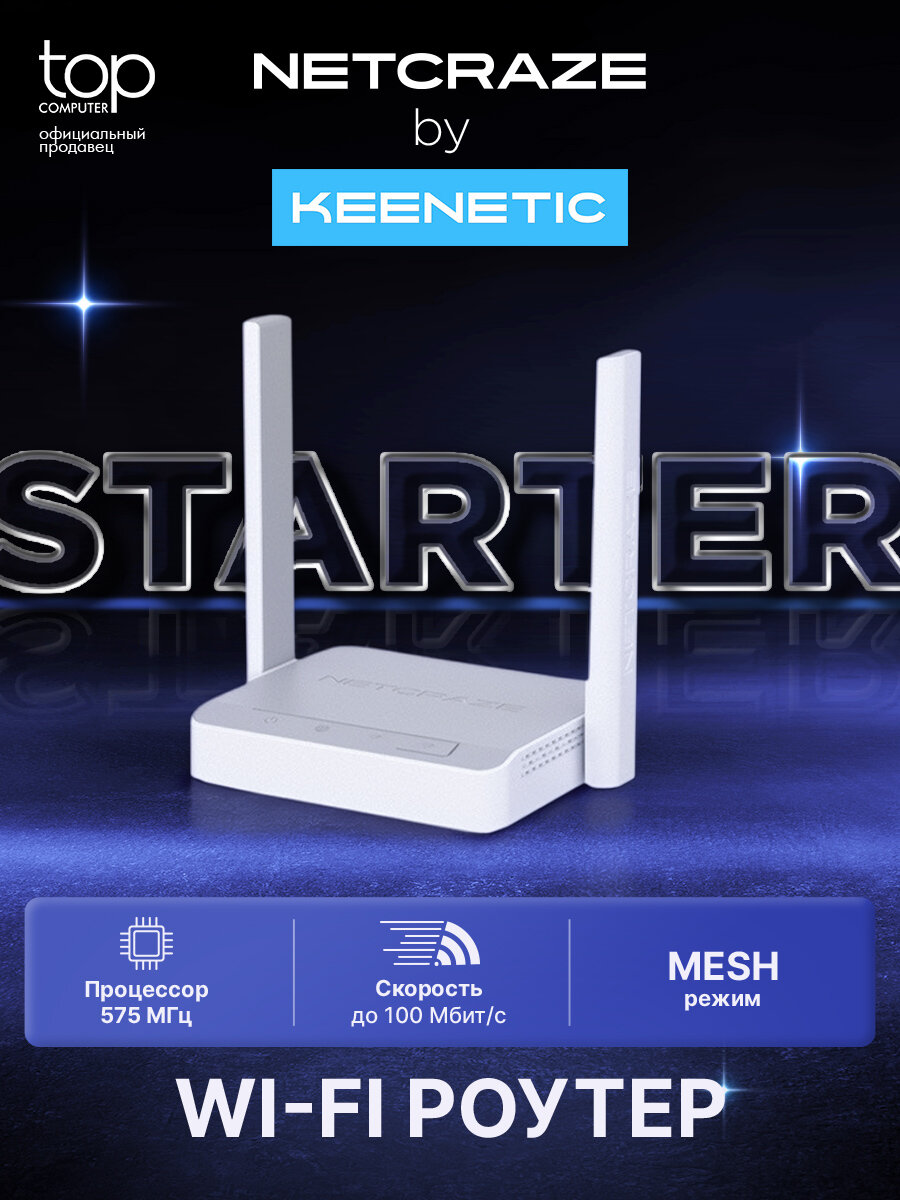 Wi-Fi Роутер Netcraze Starter (NC-1121), белый, Wi-Fi 802.11a/b/g/n