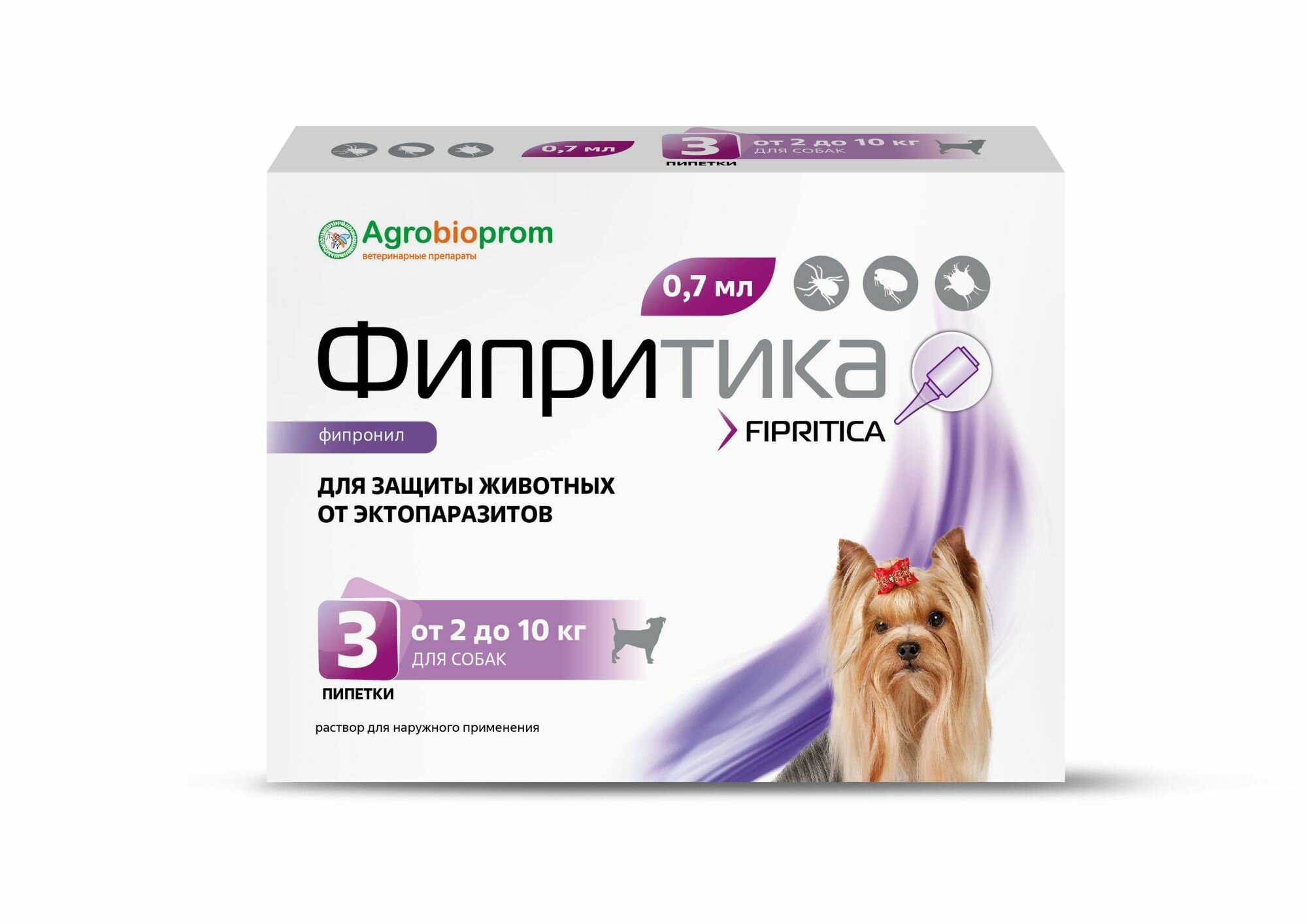 Фипритика р-р д/наружн. прим. д/собак от 2 до 10кг пип. 0,7мл №3