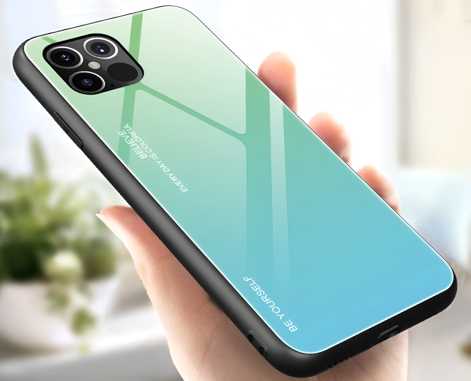 Чехол-бампер для iPhone 12 Pro Max стеклянный из закаленного стекла с эффектом градиент зеленый