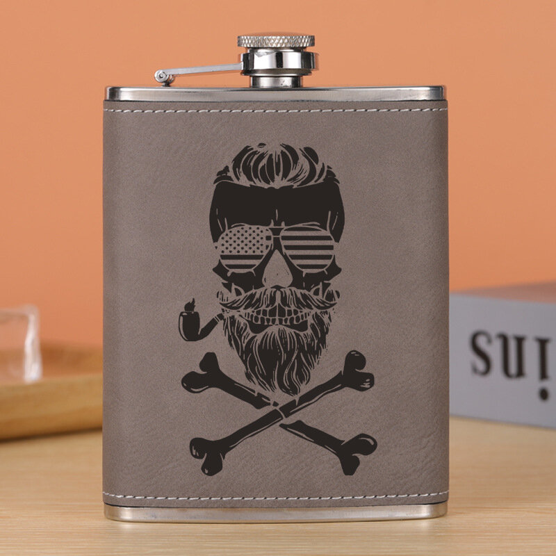 Кросс-бордерная русская фляга из нержавеющей стали 304 объемом 8 унций, портативная бутылка для вина с чехлом из PU кожи и лазерной печатью логотипа