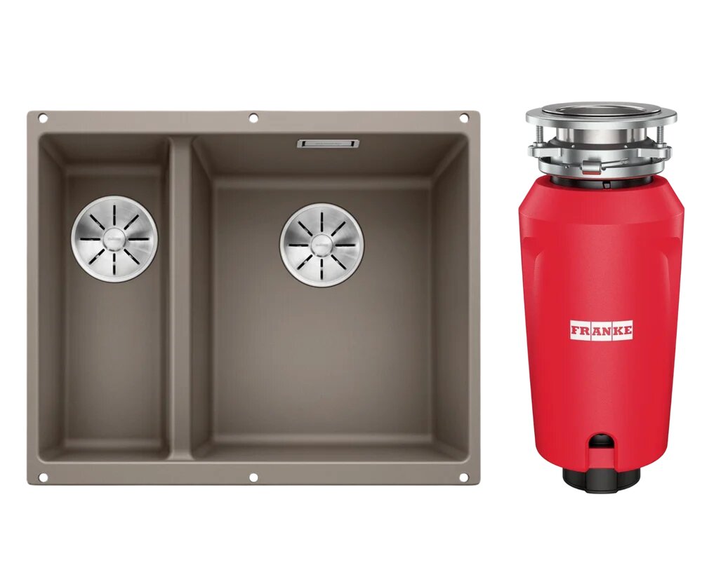 Комплект Мойка Blanco Subline 340/160-U 523565 55x46, серый беж, искусственный гранит / Измельчитель Franke 134.0715.096 механический