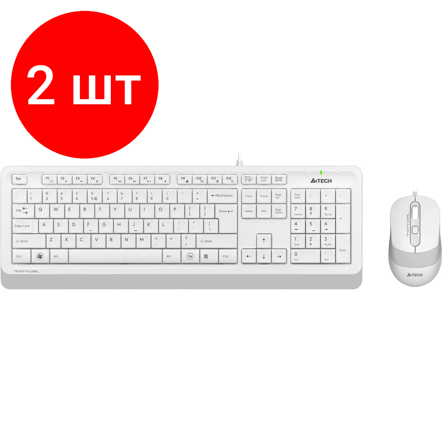 Комплект 2 упаковок, Набор клавиатура+мышь A4Tech Fstyler F1010 клав: бел/сер мышь: бел/сер USB