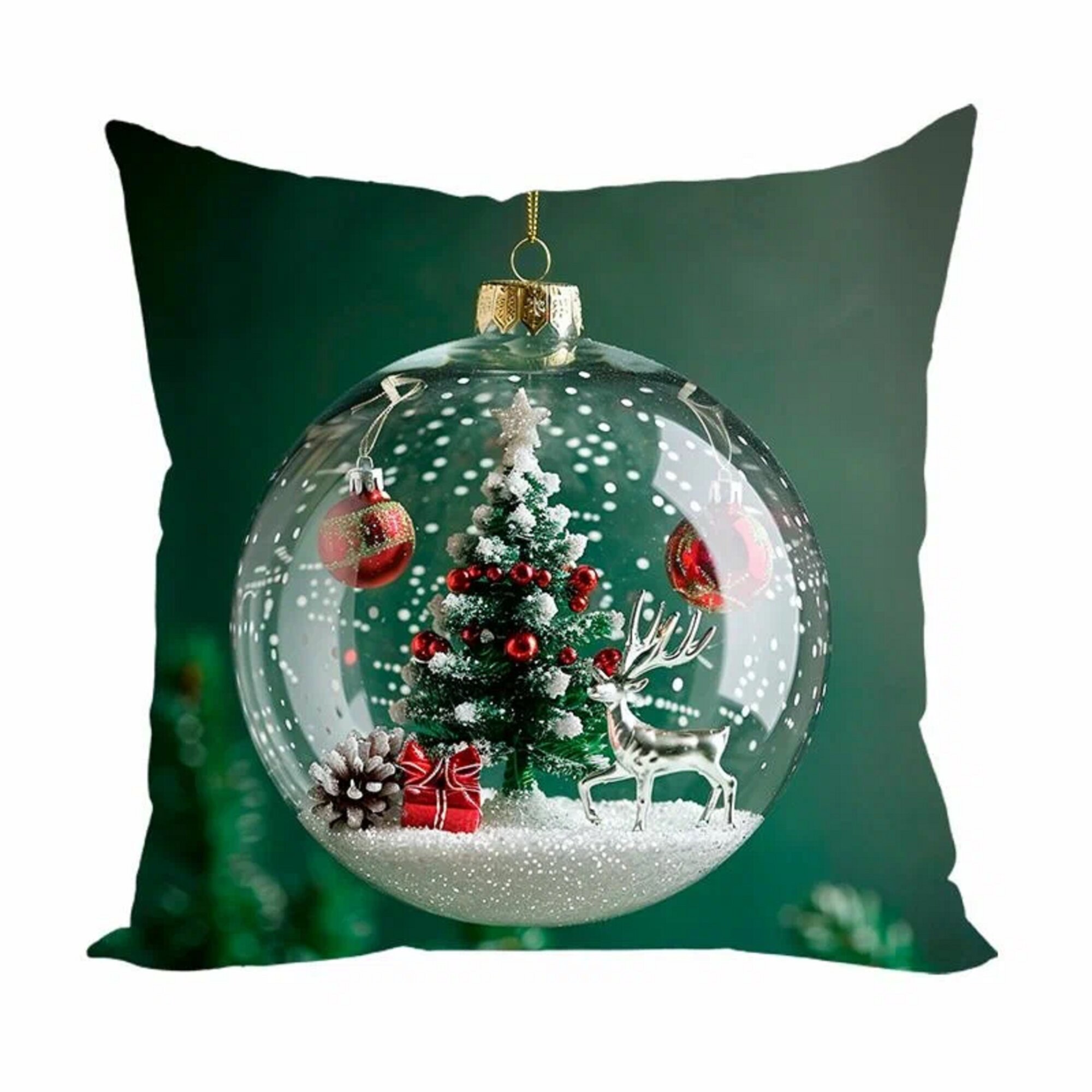 Подушка декоративная Новогодний шарик на зеленом 40х40 велюр