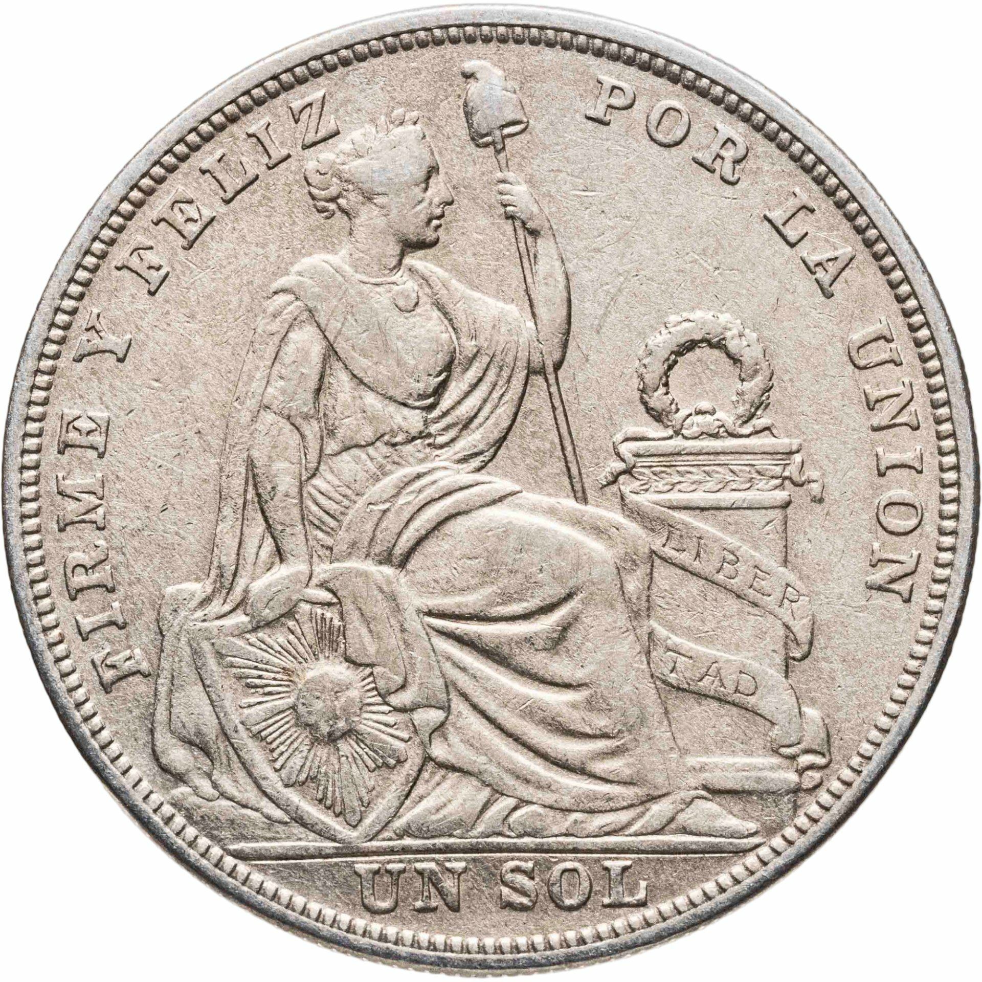 Перу 1 соль sol 1923, Серебро 500, в сохранности XF
