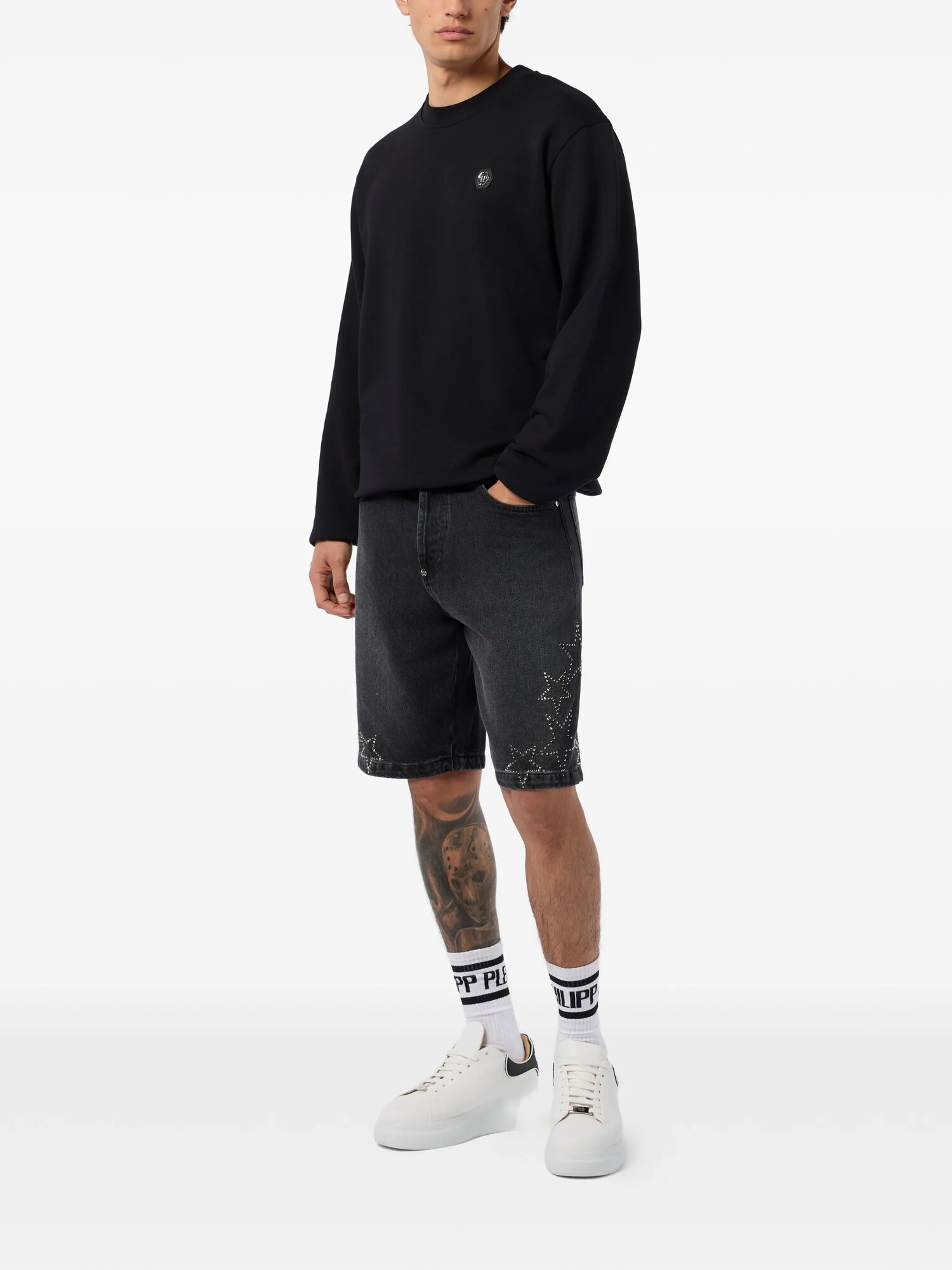 Толстовка PHILIPP PLEIN Round-neck sweatshirt, размер L, , black/black — фото 1