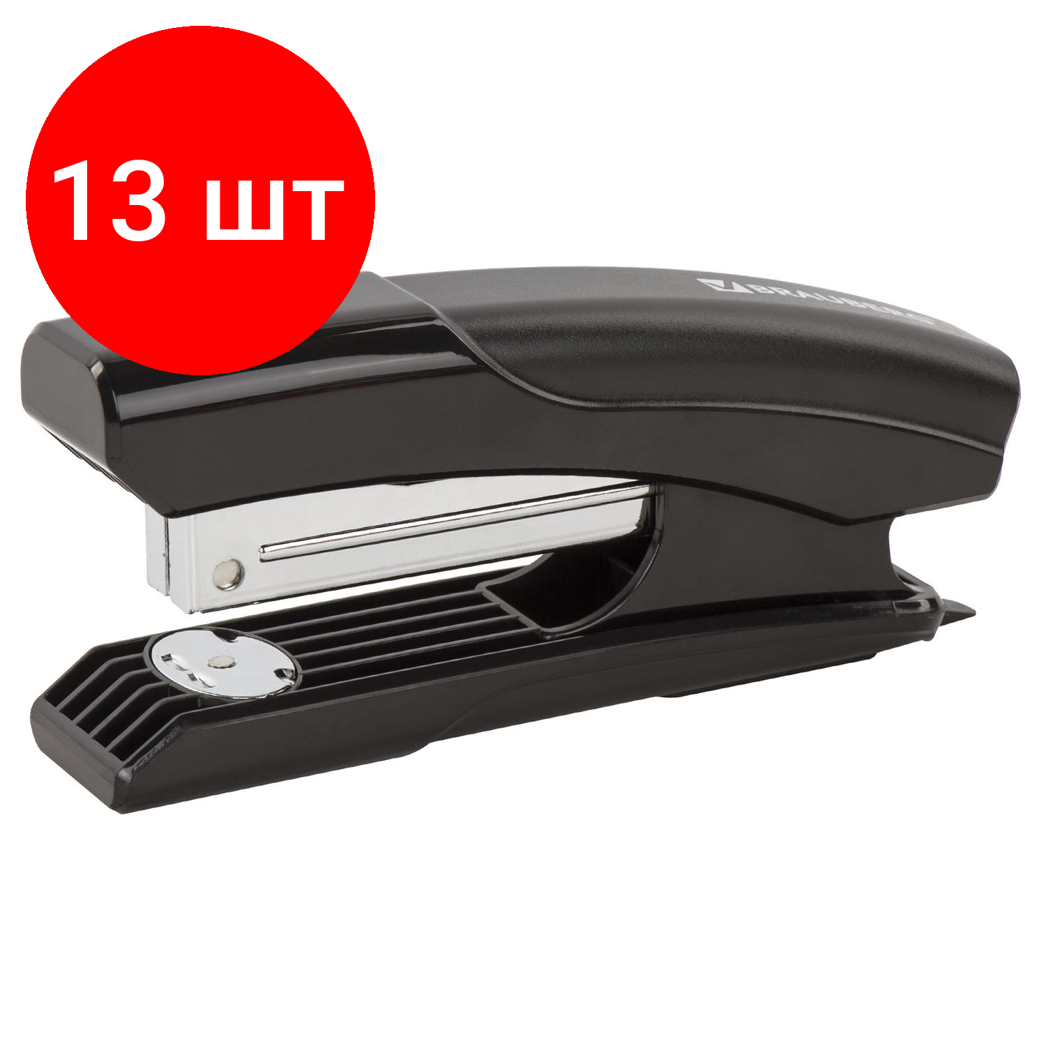 Комплект 13 шт, Степлер №24/6, 26/6 BRAUBERG "Black Jack", до 20 листов, антистеплер, черный, 227764
