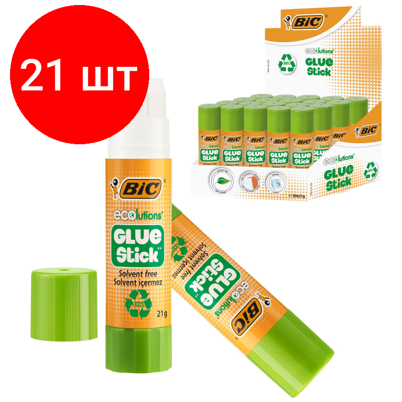 Комплект 21 штук, Клей-карандаш BIC ECOlutions 21 гр. 8923452