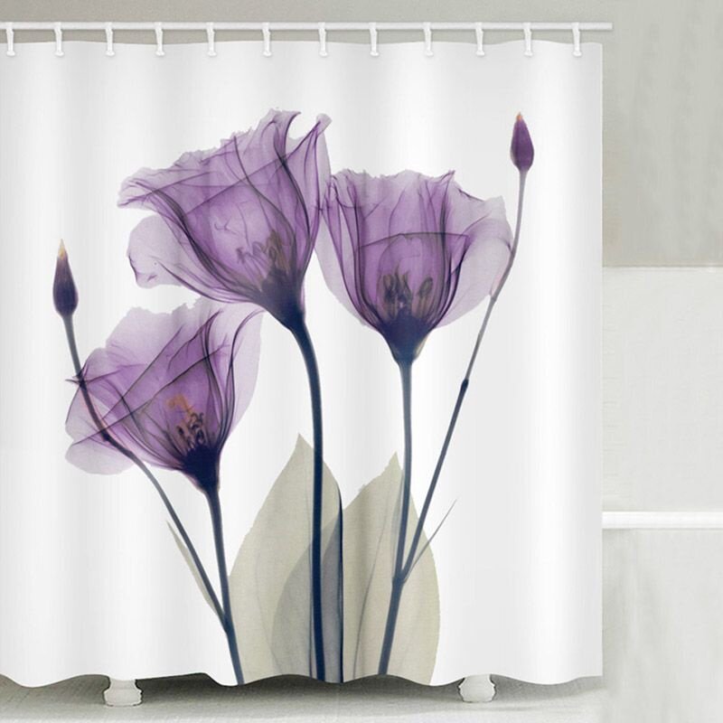 Шторка для ванной 3d mart waterproof lotus print, полиэстер, фиолетовый, 150x180 см, 12 крючков