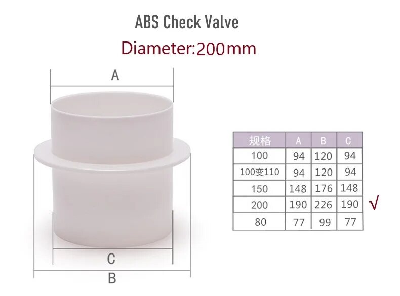 ABS обратный клапан для вентиляционной трубы 80-200 мм 200mm