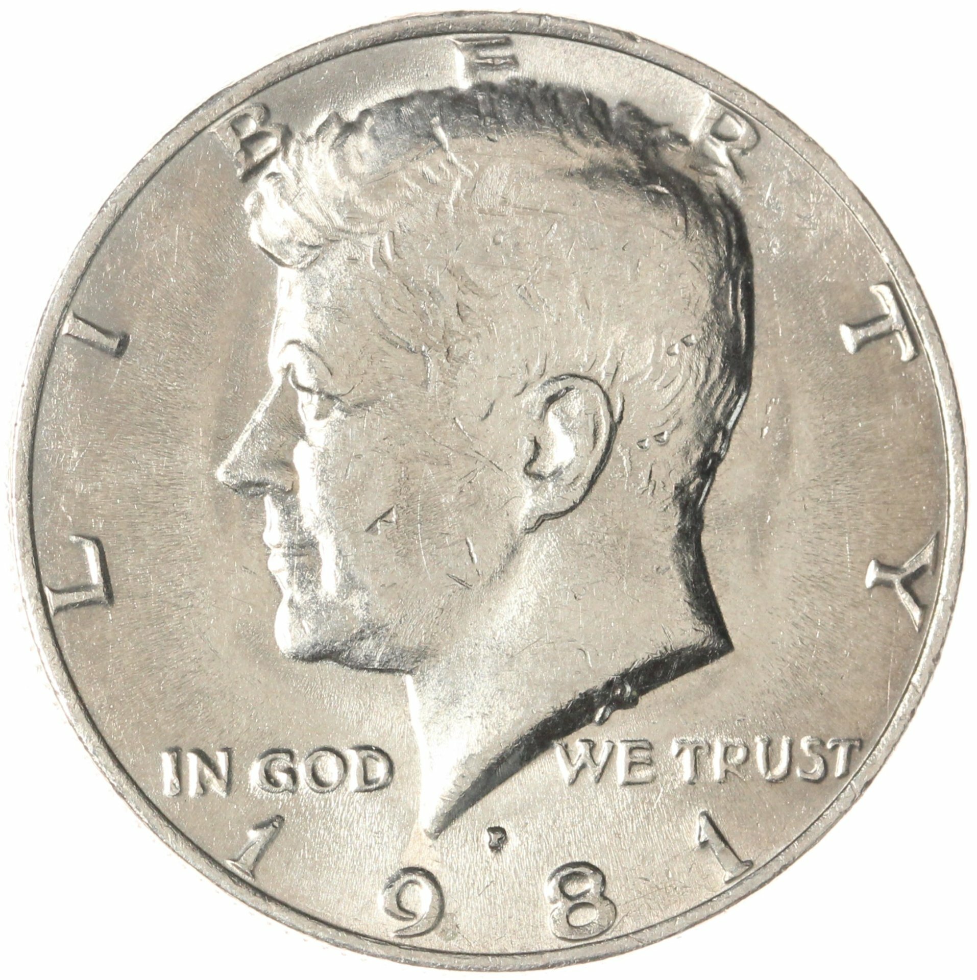 США 50 центов 1/2 доллара, half dollar 1981 P Kennedy Half Dollar Кеннеди знак монетного двора "P" - Филадельфия, Медь, в сохранности AU