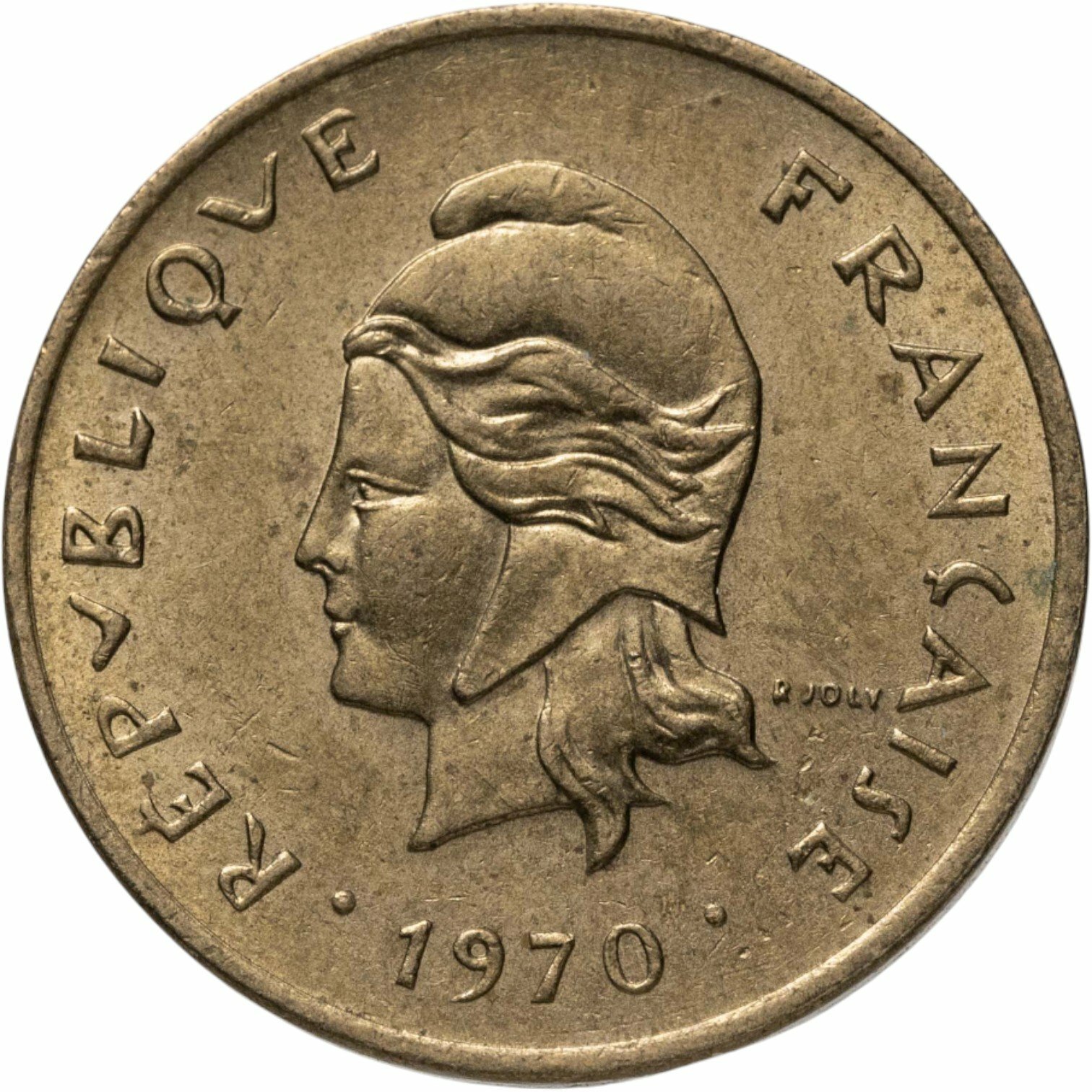 Новые Гебриды 1 франк franc 1970, Латунь, в сохранности AU-UNC