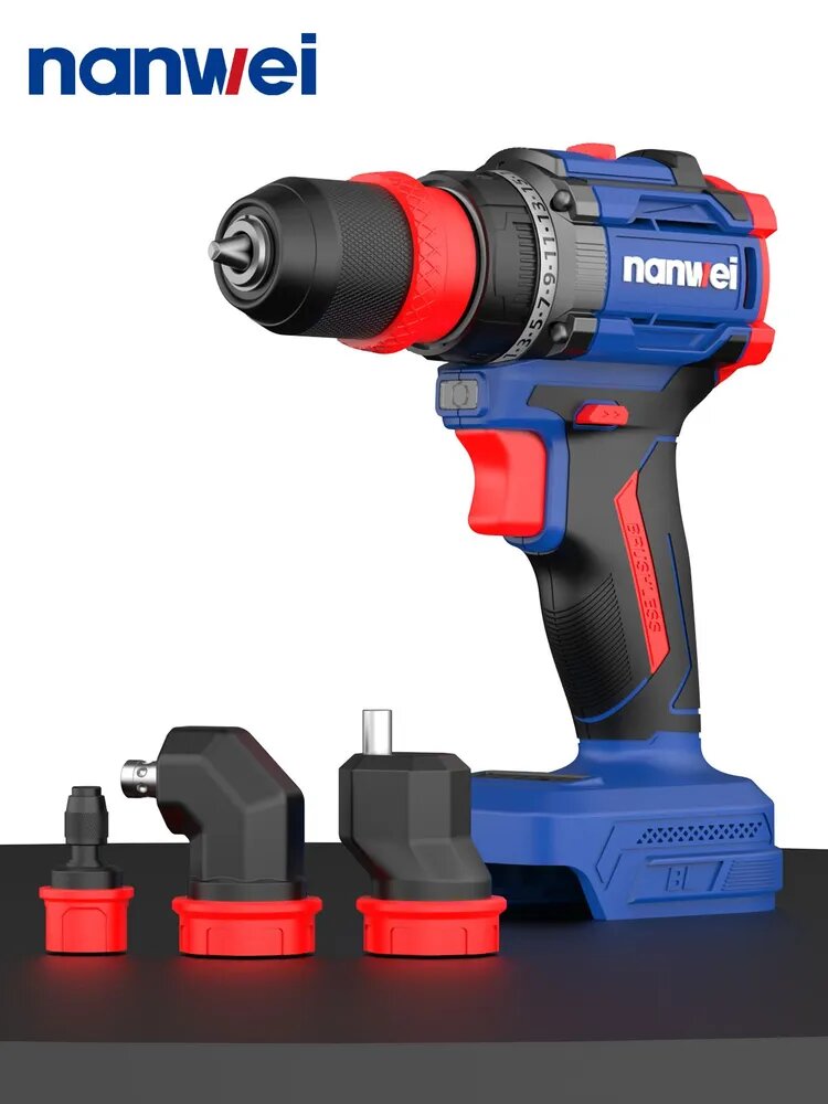NANWEI D8219P 50 Нм 4 в 1 Электрическая дрель с несколькими головками Бесщеточный двигатель 20 В