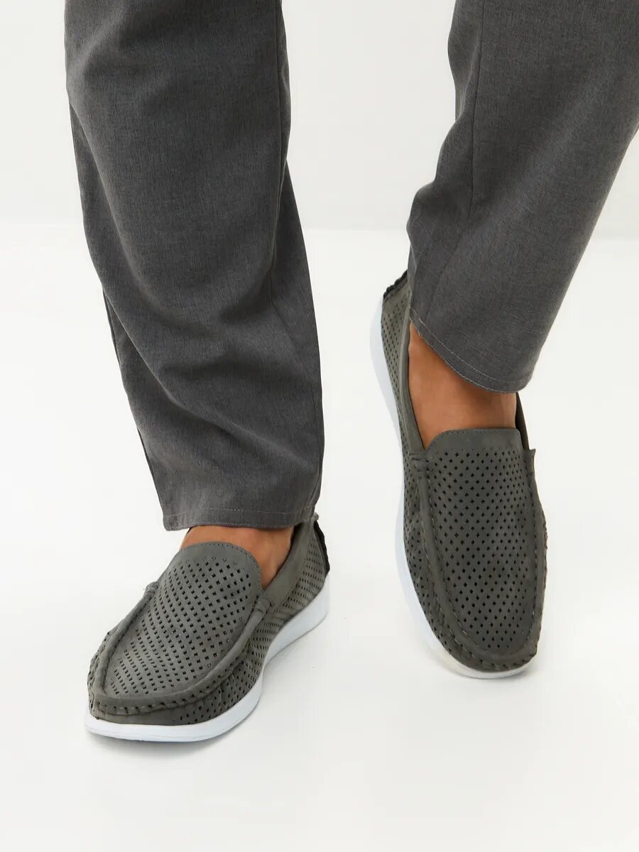 Мокасины кожаные летние замшевые с перфорацией