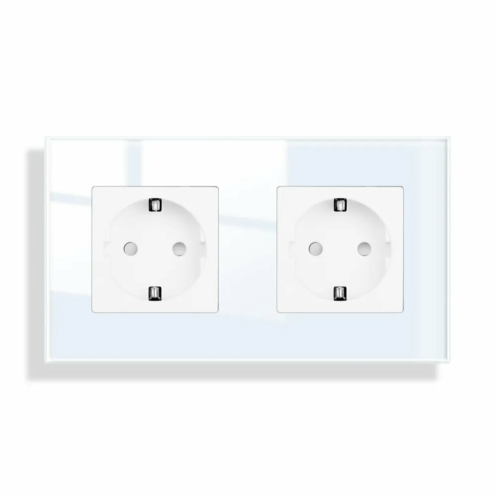 Розетка двойная 2 пост рамка стекло Белая