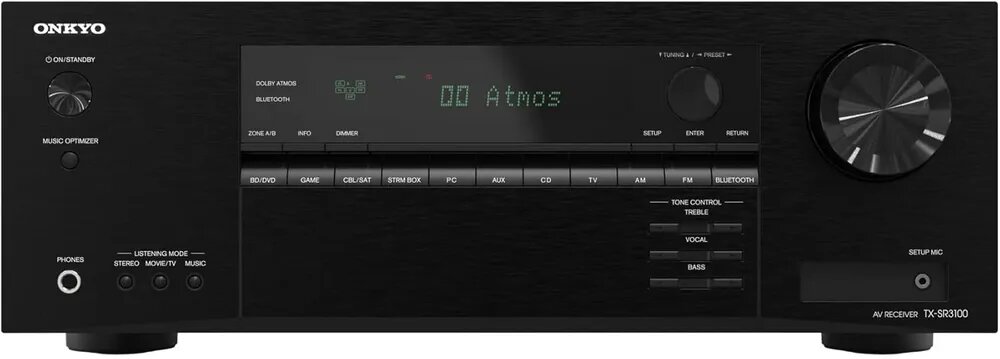 Onkyo TX-SR3100 5.2-канальный AV-ресивер Dolby Atmos, HDMI 2.1A с поддержкой 8K, калибровка помещения ACCUEQ, Bluetooth, усовершенствован